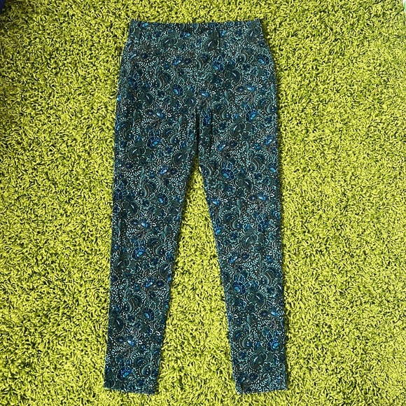 sahalie | Pants & Jumpsuits | Floral Print Green Blue Suede Pants ...